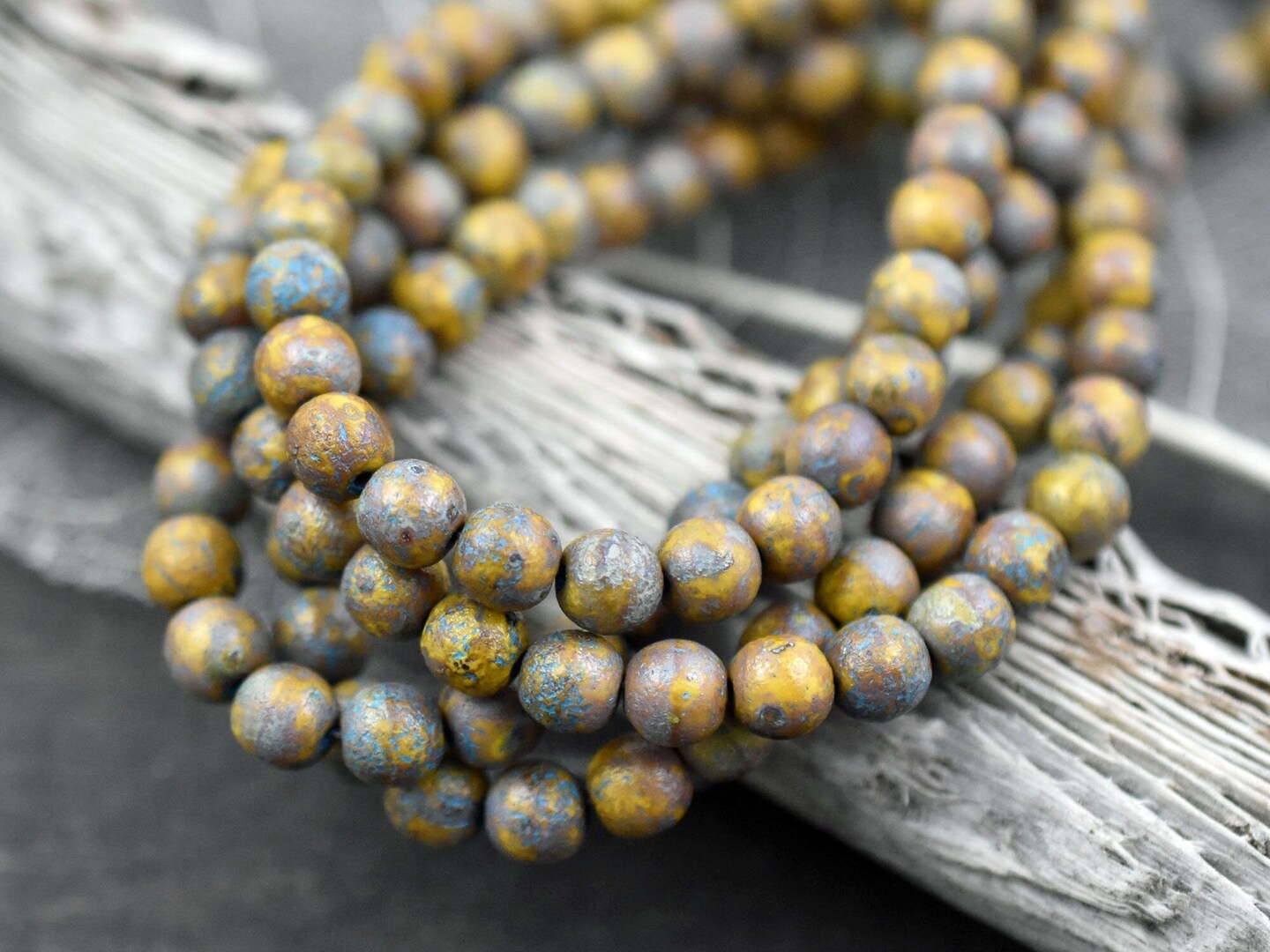 *30* 6mm Turquoise Washed Etched Honey Beige Picasso Round Druk Beads ...