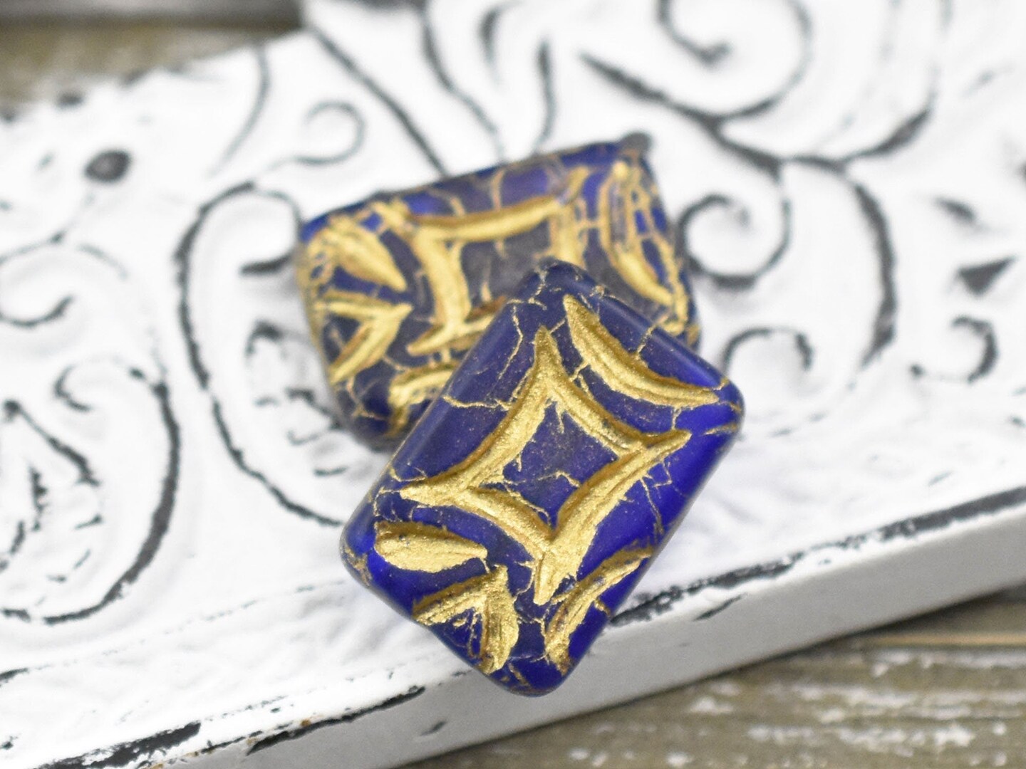 *2* 19x13mm Bronze Washed Matte Cobalt Rectangle Beads | Michaels