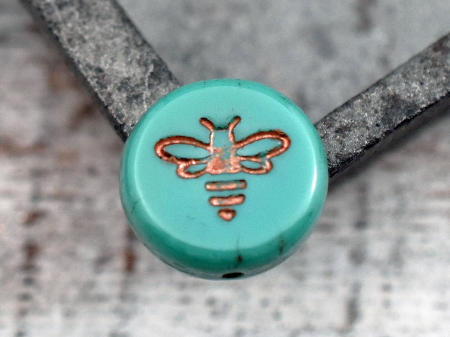 *6* 12mm Dark Bronze Washed Opaque Turquoise Bee Coin Beads | Michaels
