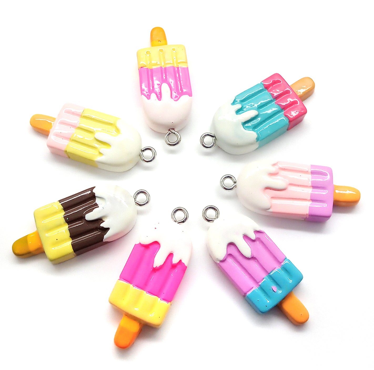 Bright Popsicle Charm Set, Resin Cabochon Pendants, 4 Pieces in ...