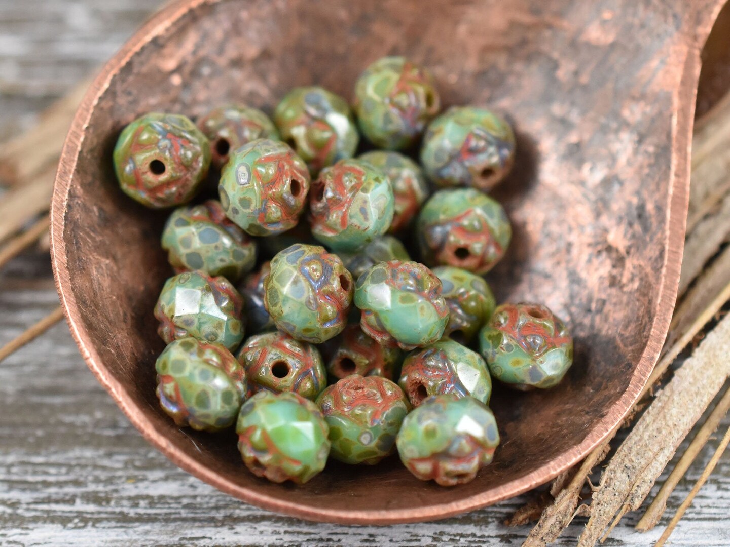 *30* 6mm Antiqued Green Turquoise Picasso Rosebud Rondelle Beads | Michaels