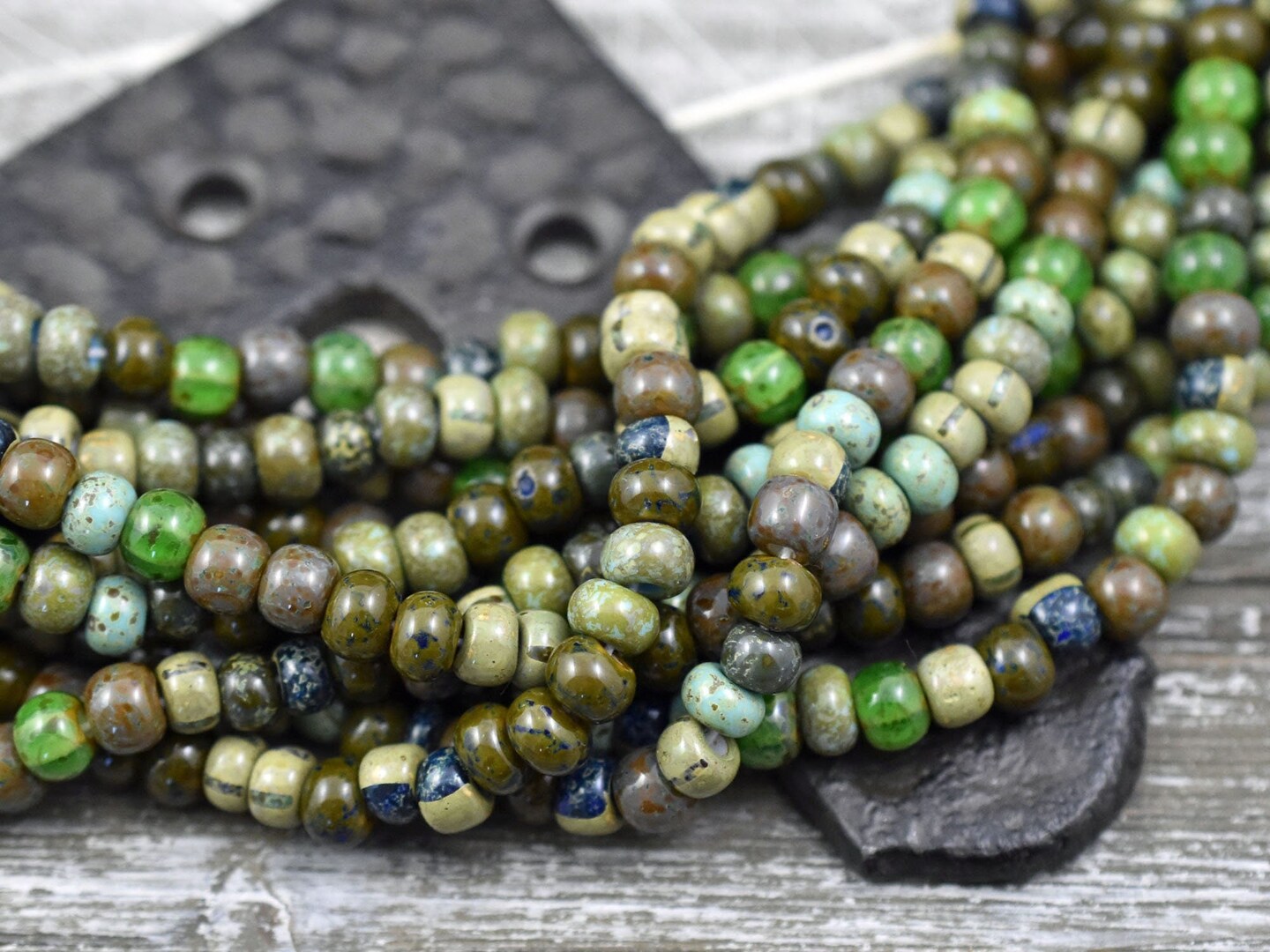 2/0 Aged Neptune Striped Picasso Czech Seed Beads (20" Strand) | Michaels