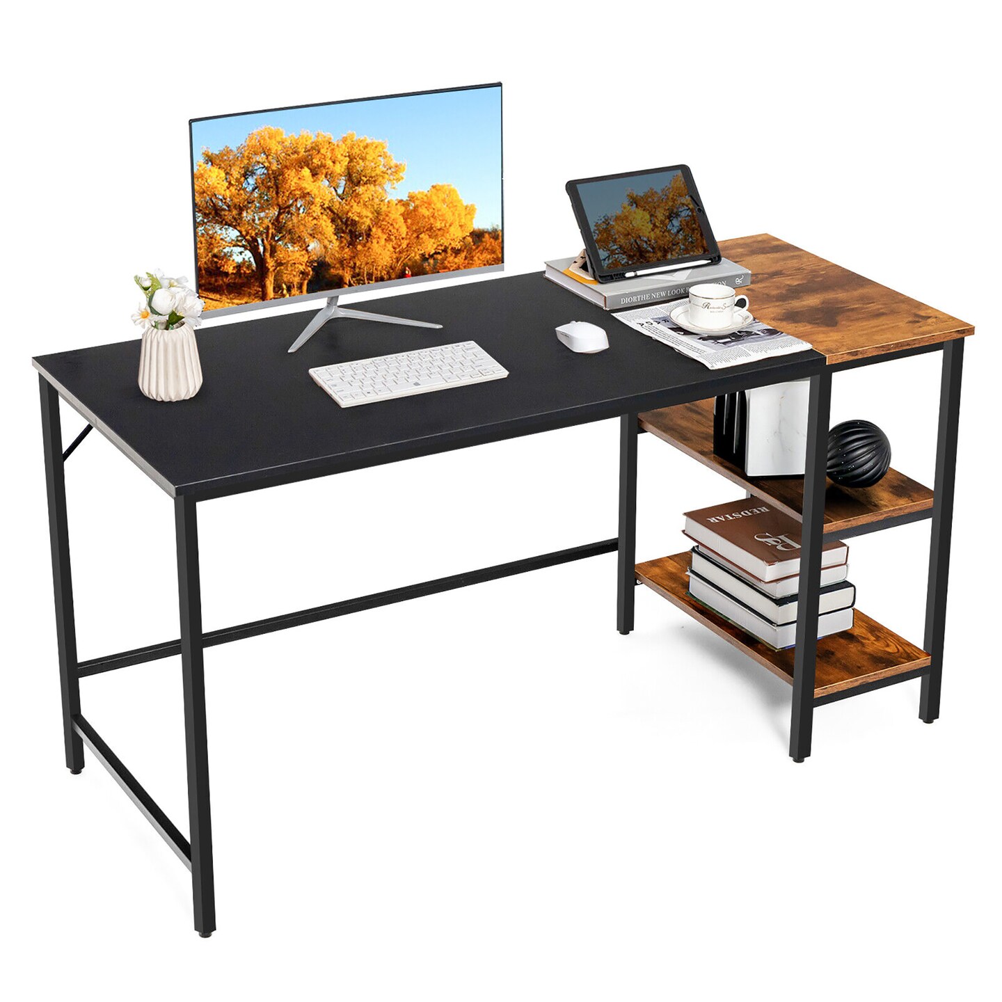 Costway 55'' Computer Desk Writing Workstation Study Table Home Office ...
