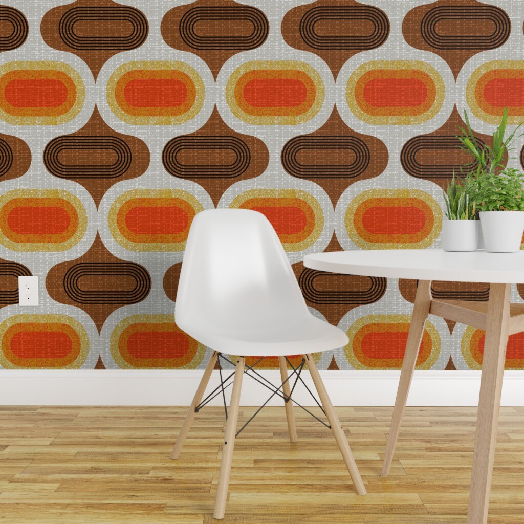 Pre-Pasted Wallpaper 2FT Wide Retro Orange Geometric Ogee Midcentury ...