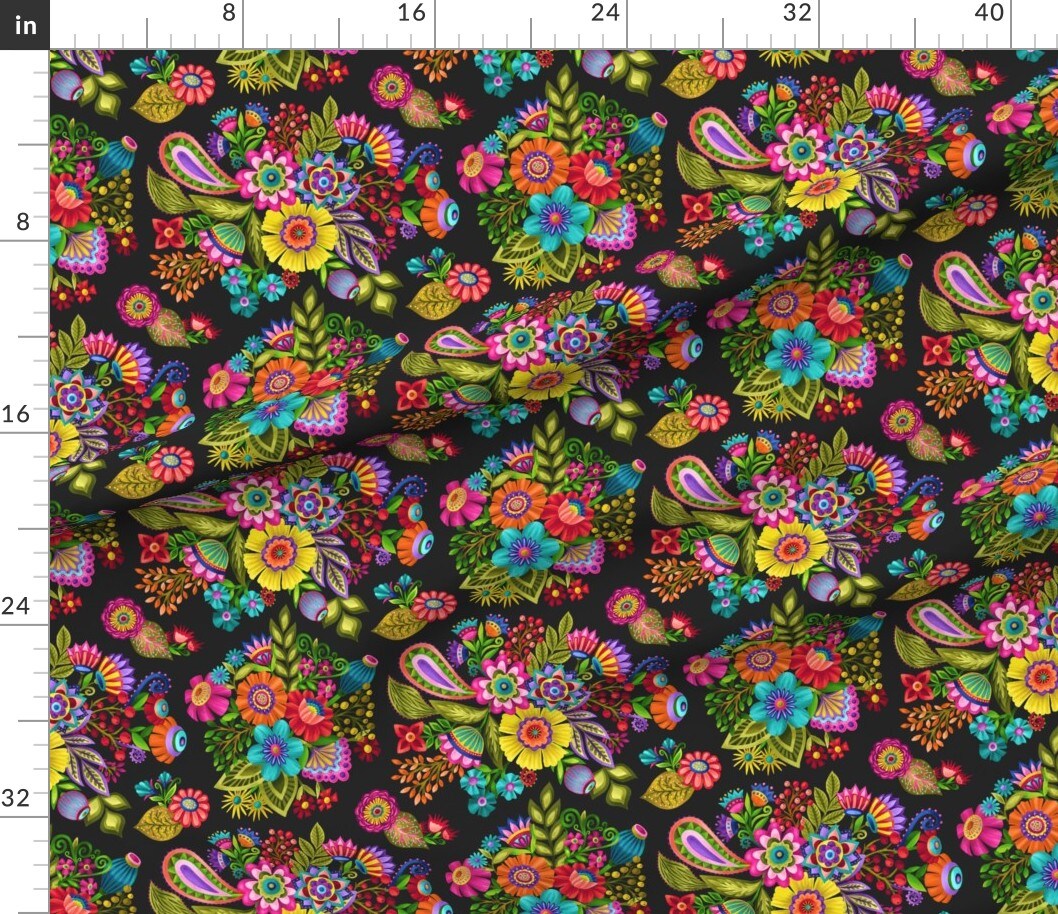 Petal Signature Cotton by the Yard or Fat Quarter Bright Floral Folk ...