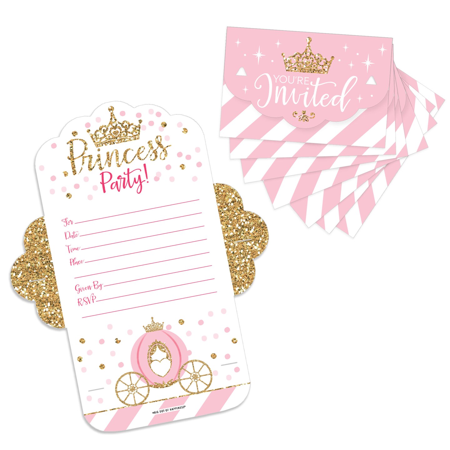 Big Dot of Happiness Little Princess Crown - Fill-In Cards - Pink and ...