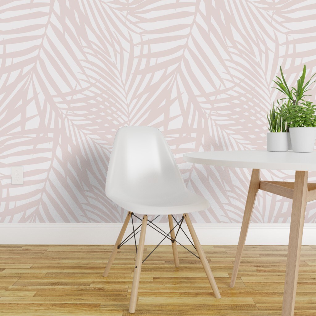 Peel & Stick Wallpaper 2FT Wide Blush Pink Tropical Fan Palm Leaves ...