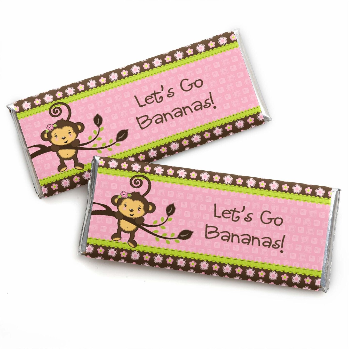 Big Dot of Happiness Pink Monkey Girl - Candy Bar Wrappers Baby Shower ...