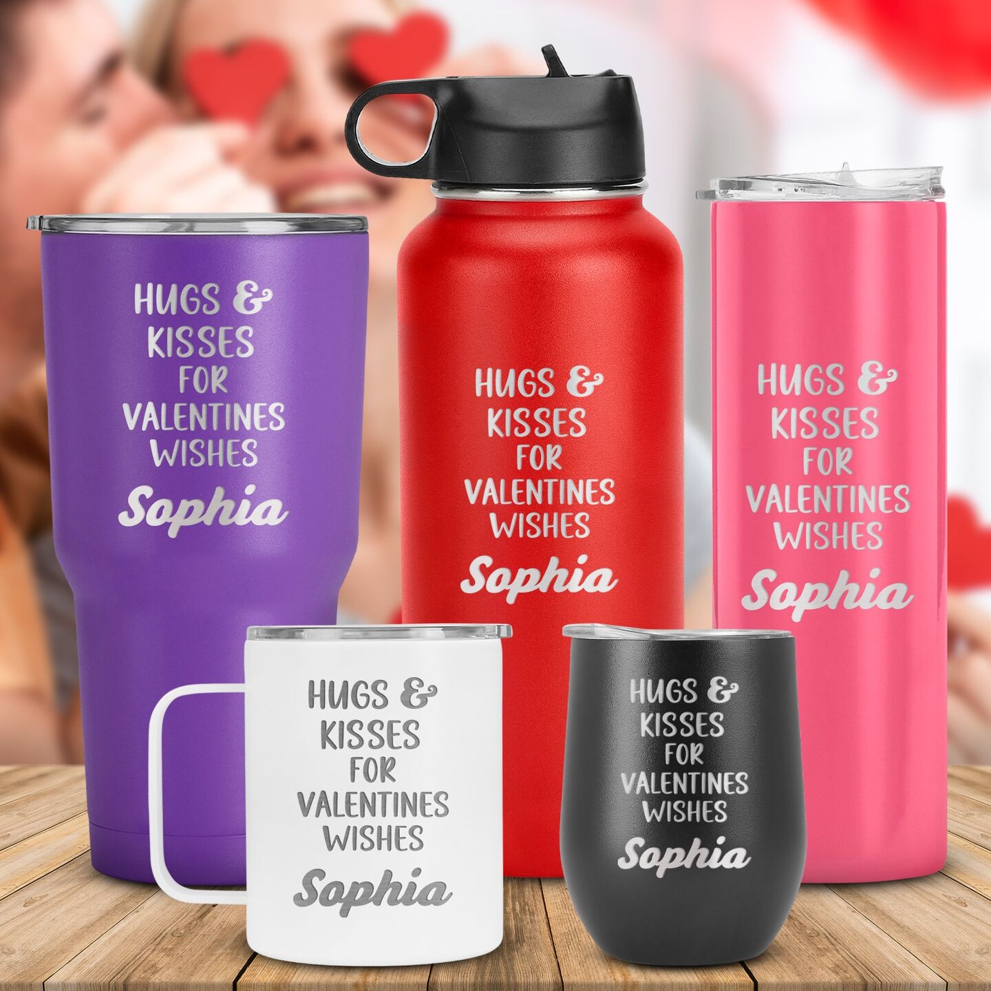 Hugs and Kisses For Valentine Wishes Customized tumbler Unique Novelty ...