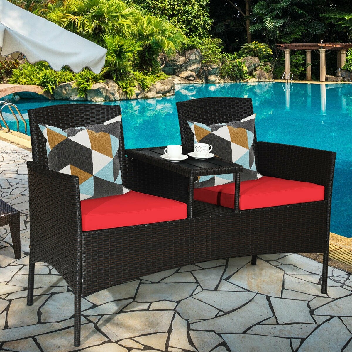 Modern Patio Conversation Set with Built-in Coffee Table and Cushions ...