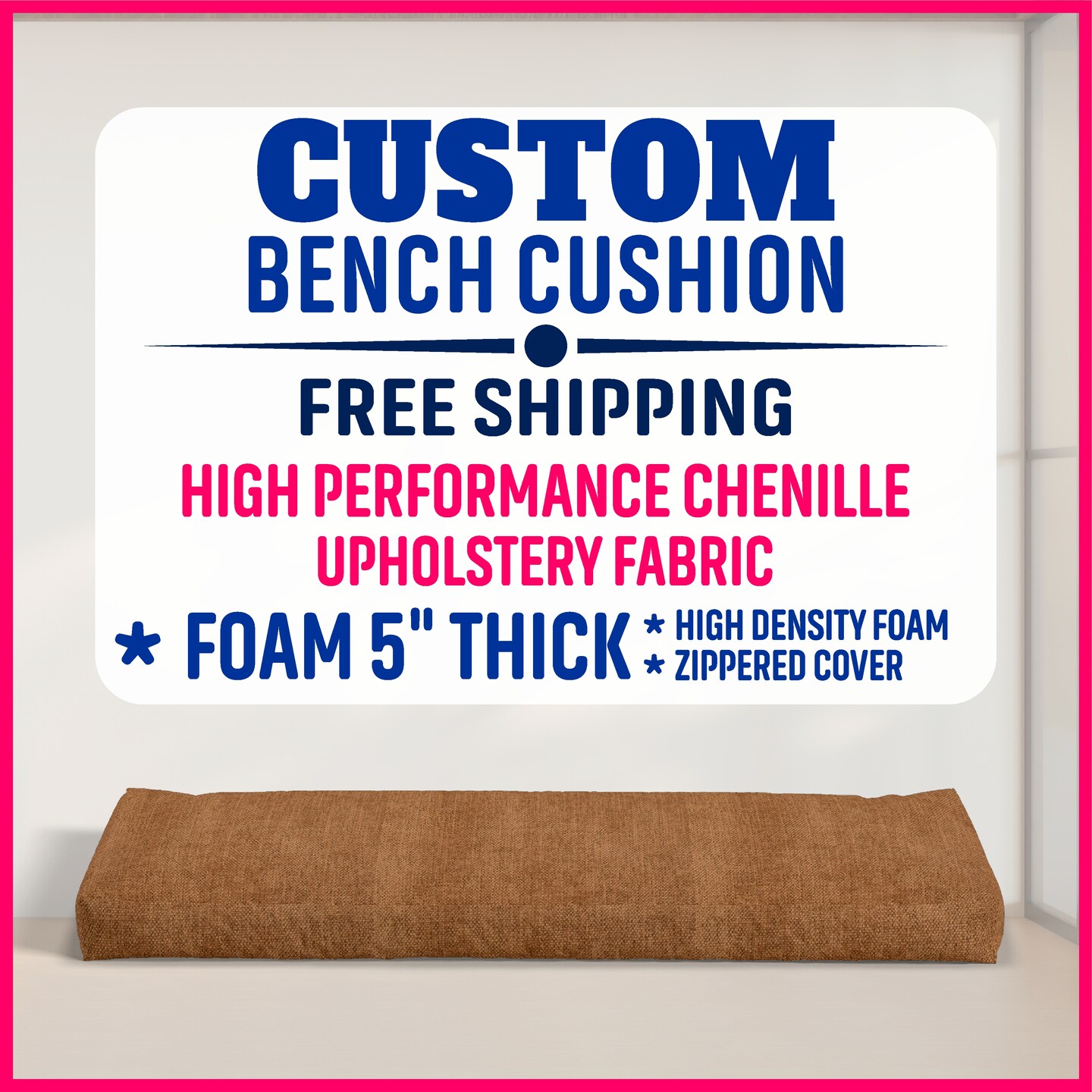 5" thick - Custom Bench Cushion with High Performance Chenille Fabric ...