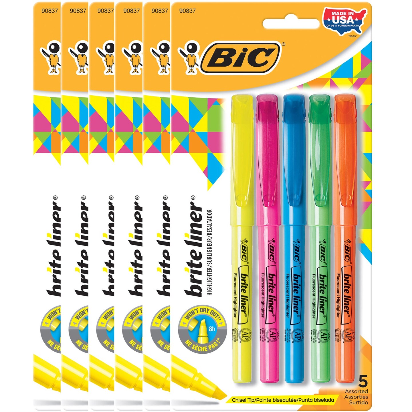 Brite Liner® Highlighters, Chisel Tip, Assorted Colors, 5 Per Pack, 6 ...