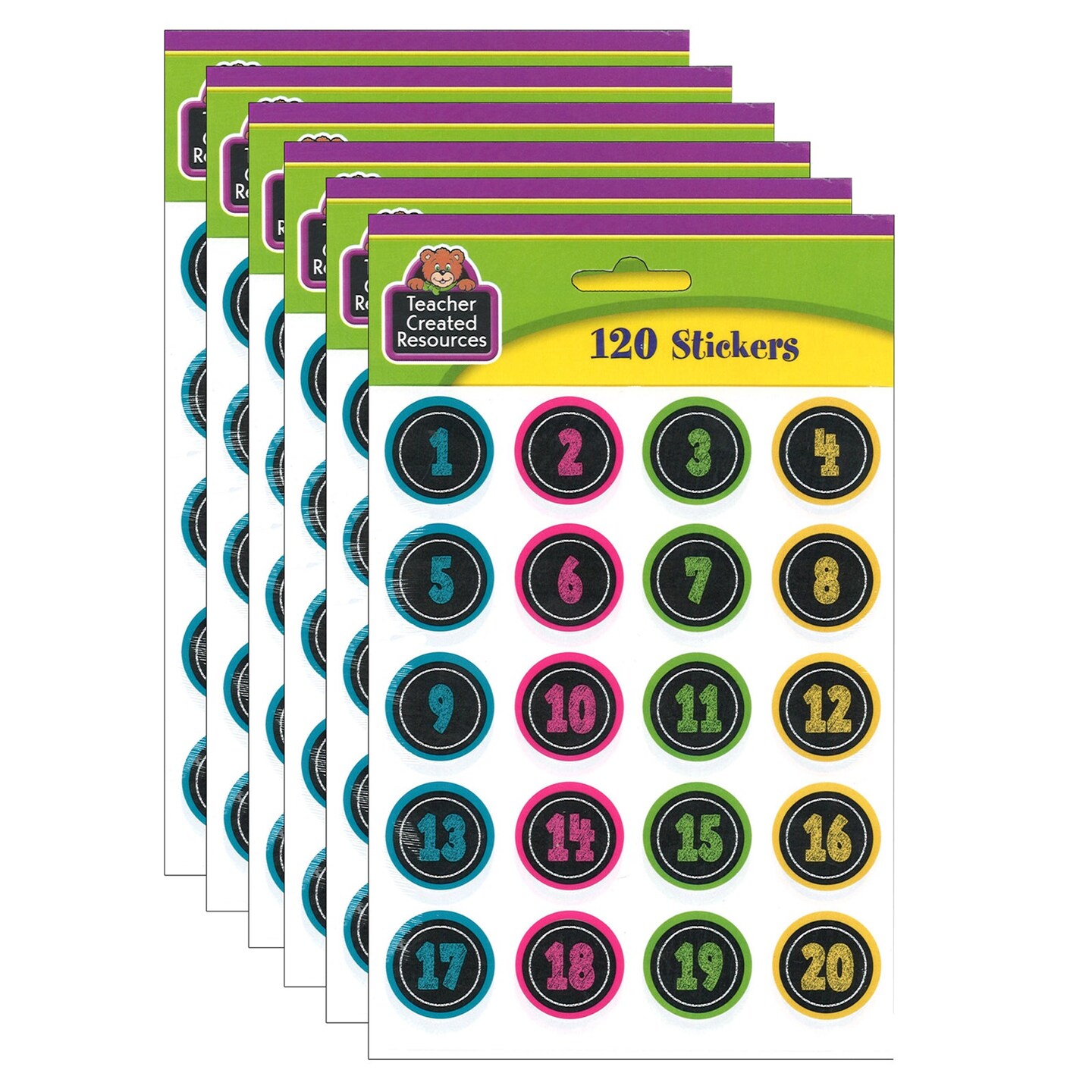 Chalkboard Brights Numbers Stickers, 120 Per Pack, 6 Packs | Michaels
