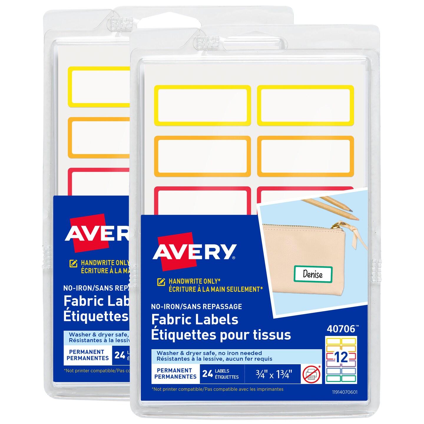 Avery No-Iron Fabric Name Labels, Rainbow Borders Preprinted Designs ...