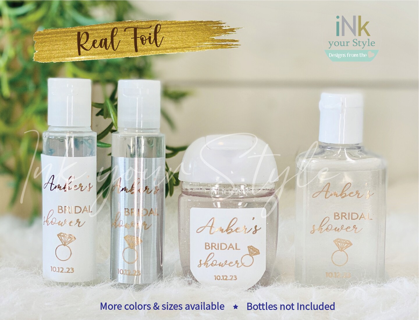Personalized Hand Sanitizer Labels, real Foil bridal shower sanitizer ...