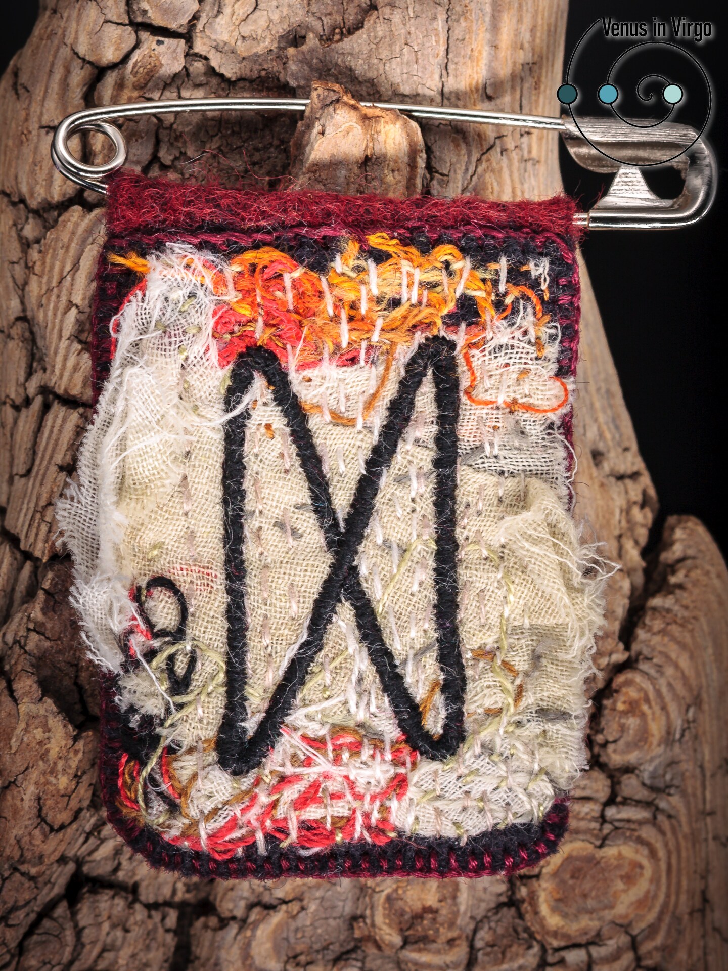 wish talisman, bag charm, safety pin boho amulet, Rune Dagaz, beige ...