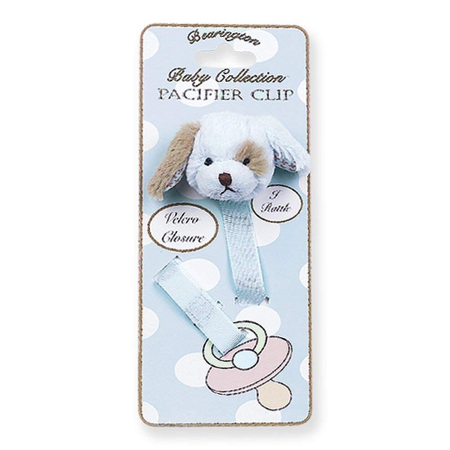 Bearington Baby Waggles Plush Blue Puppy Dog Pacifier Holder with Satin ...