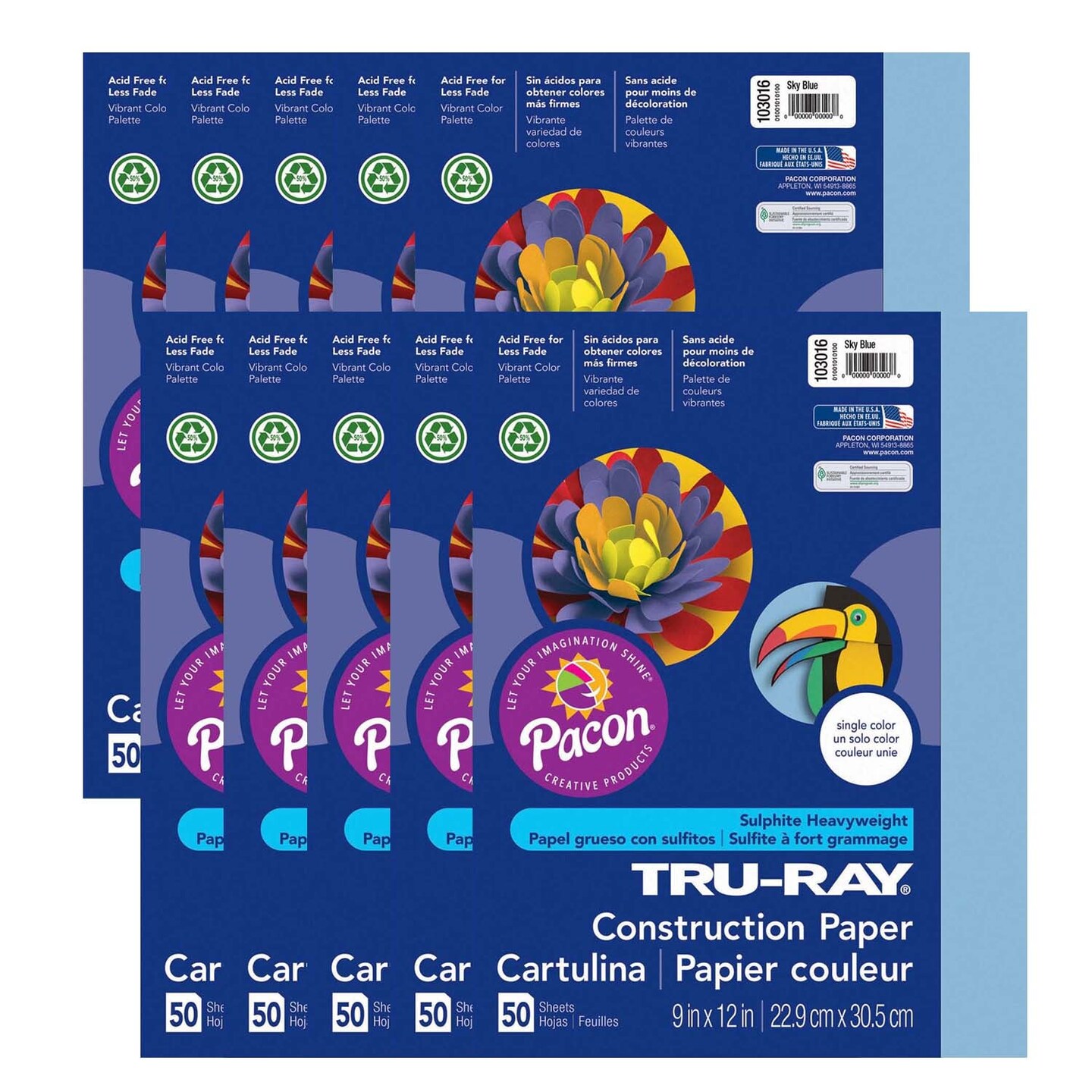 Construction Paper, Sky Blue, 9" x 12", 50 Sheets Per Pack, 10 Packs ...