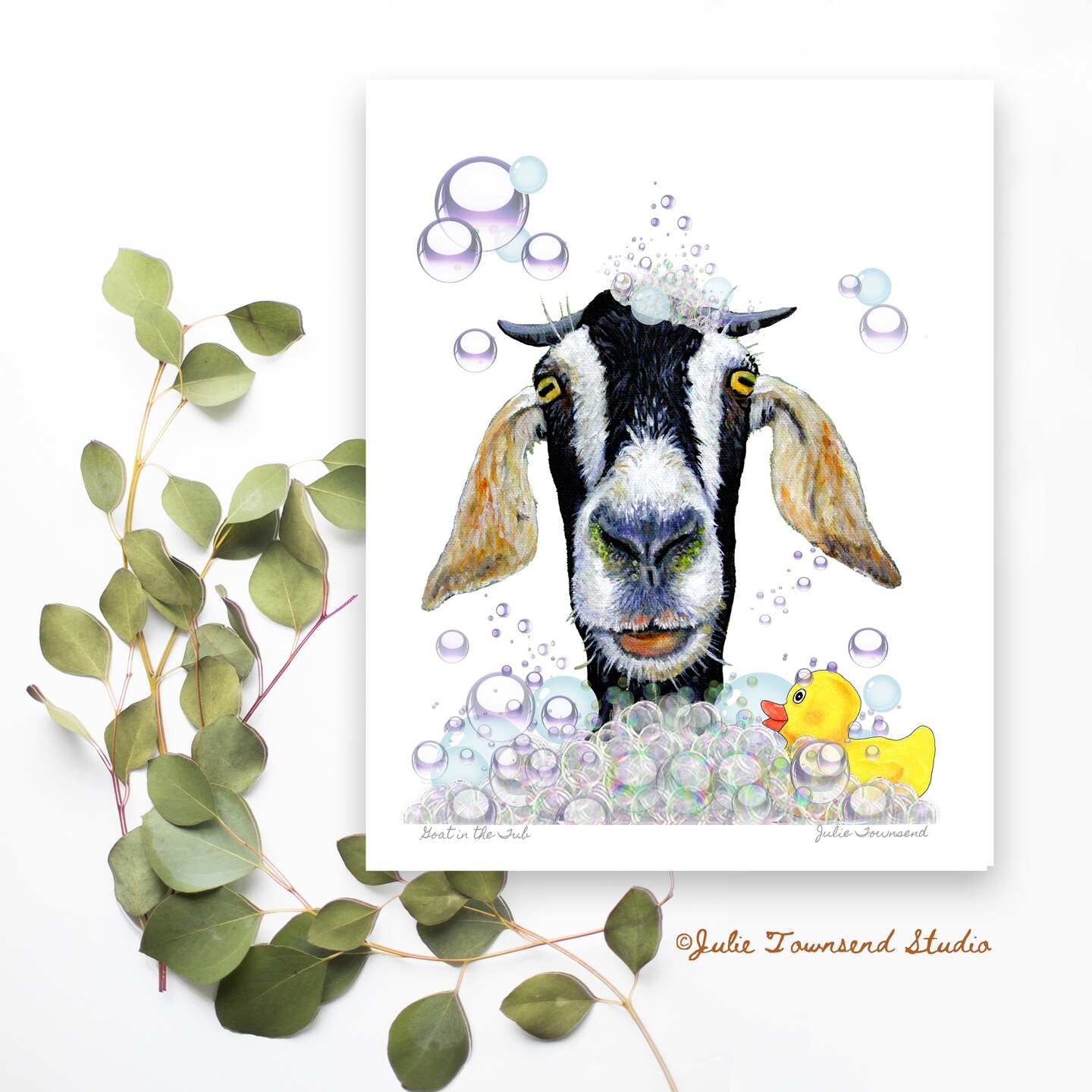 ART PRINT - GOAT IN THE TUB - Adorable Goat taking a Bubble Bath ...