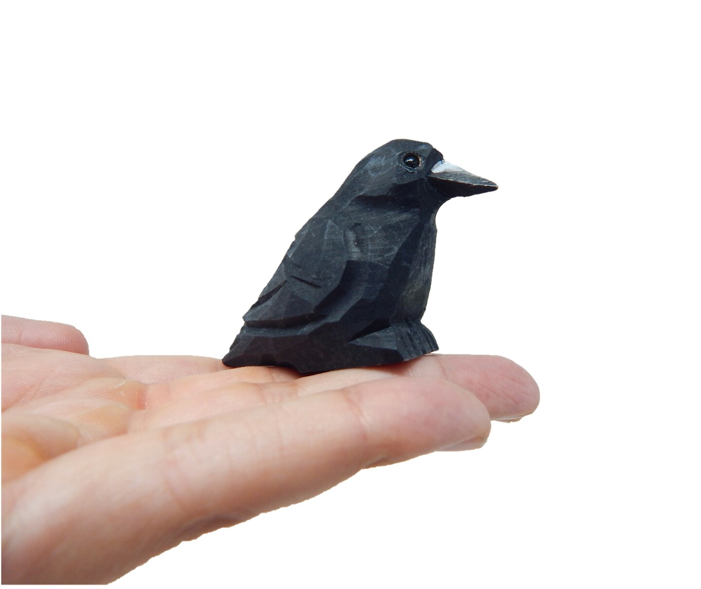 Raven Black Bird Crow Figurine Statue Sculpture Art Miniature Wood ...