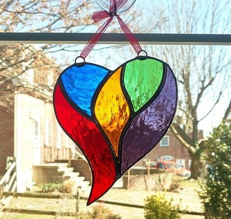 Stained Glass Rainbow Heart Suncatcher, Love Gift, Valentines Decor ...
