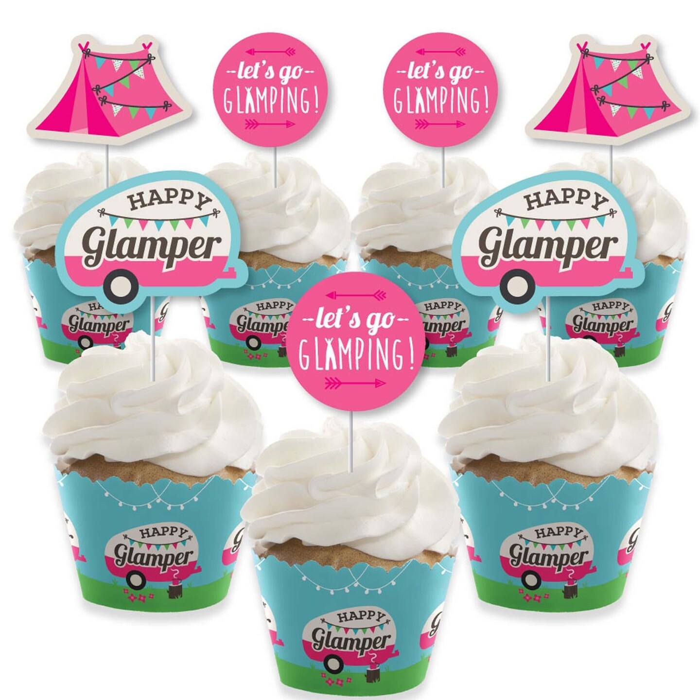 Big Dot of Happiness Let's Go Glamping - Cupcake Decoration - Camp ...