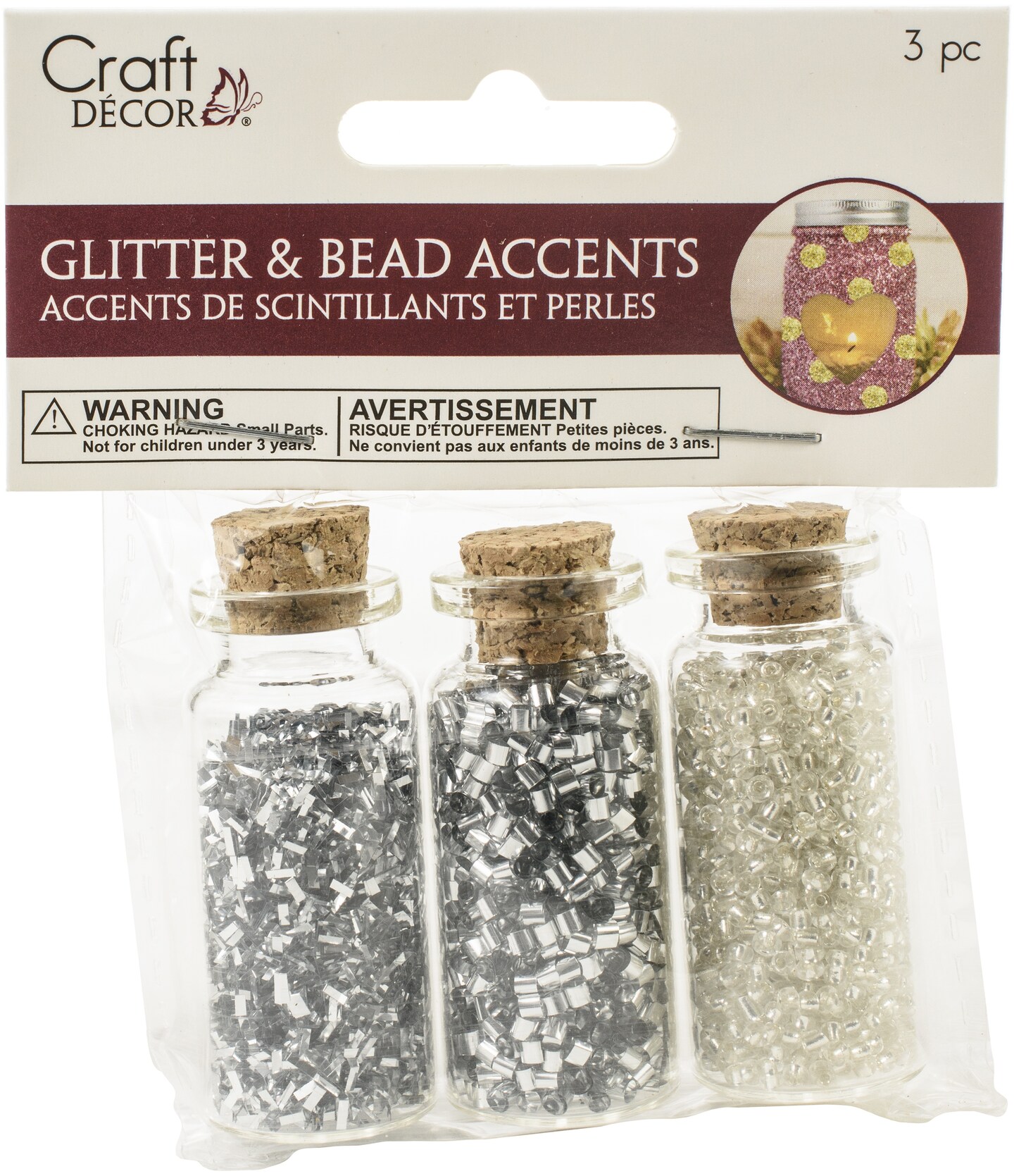 Craft Decor Glitter & Seed Bead Accent Vials 3/Pkg-Silver | Michaels