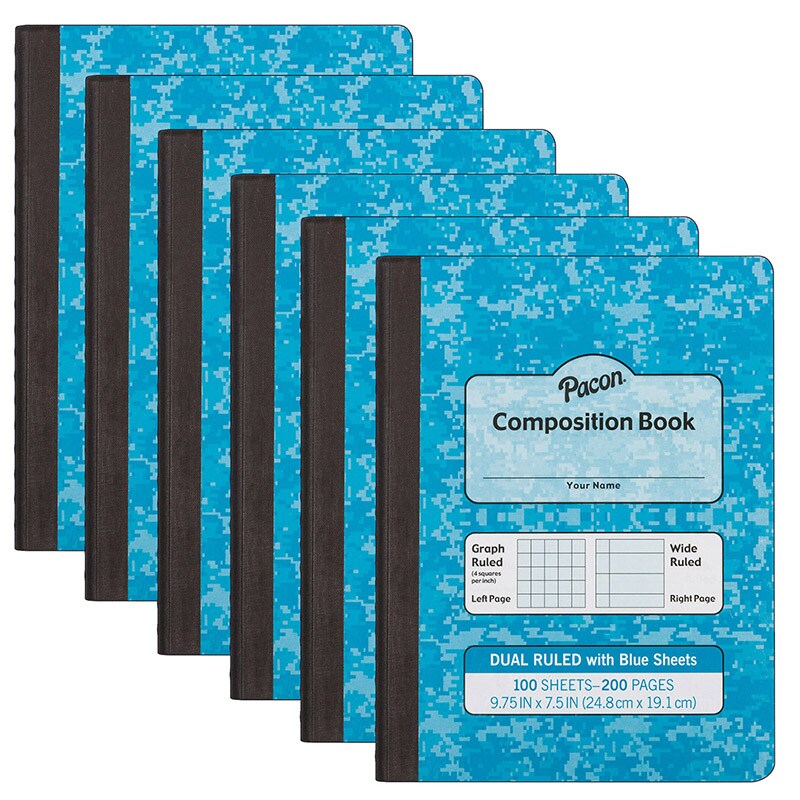 Dual Ruled Composition Book, Blue, 1/4" Grid & 3/8" Wide Ruled, 9-3/4 ...