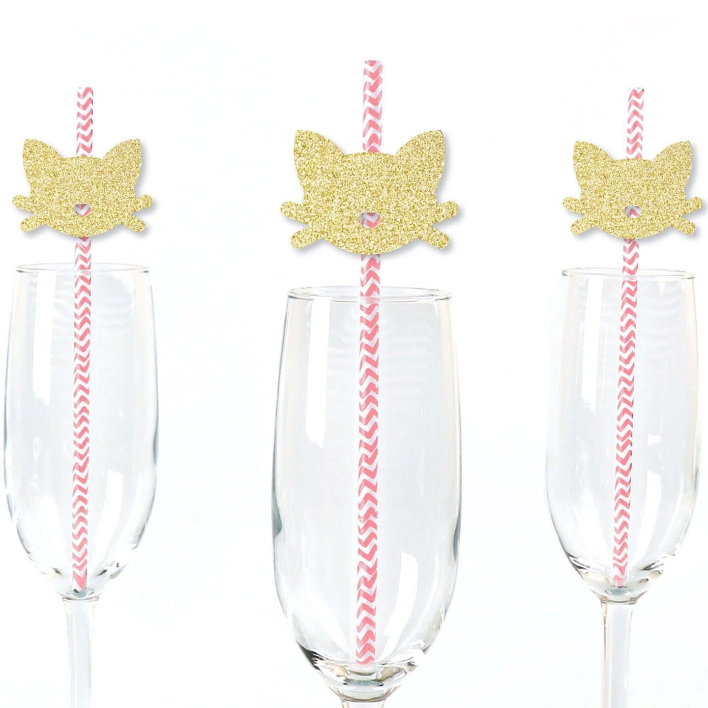 Big Dot of Happiness Gold Glitter Cat Party Straws - No-Mess Real ...