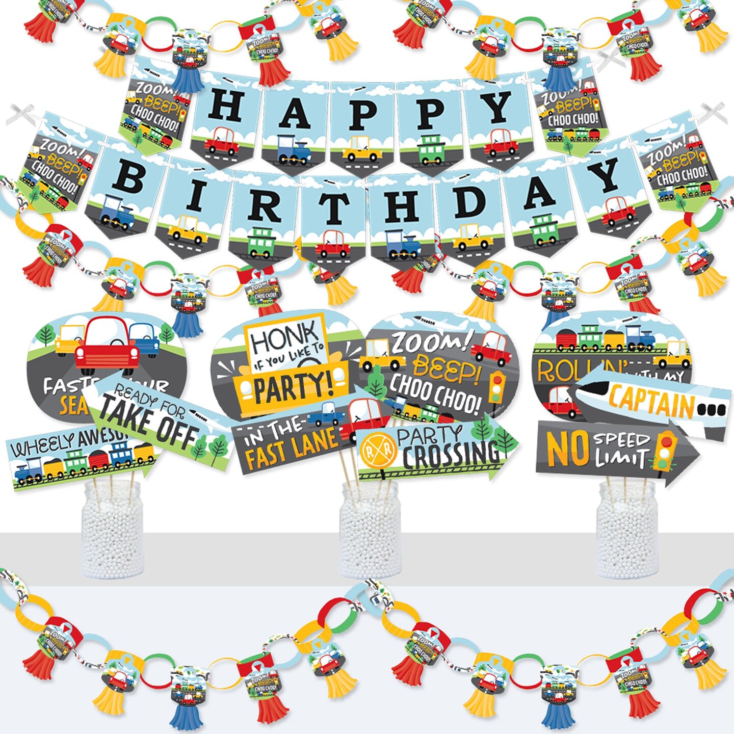 Big Dot of Happiness Cars, Trains, and Airplanes - Banner and Photo ...