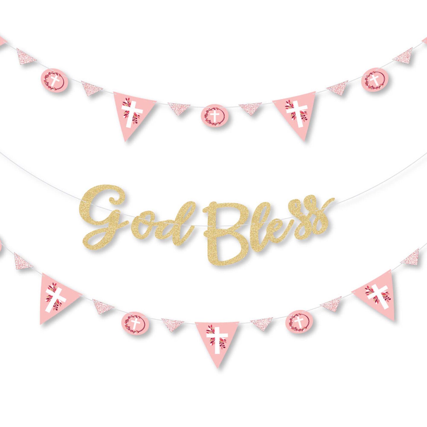 Big Dot of Happiness Pink Elegant Cross - Girl Party Letter Banner ...
