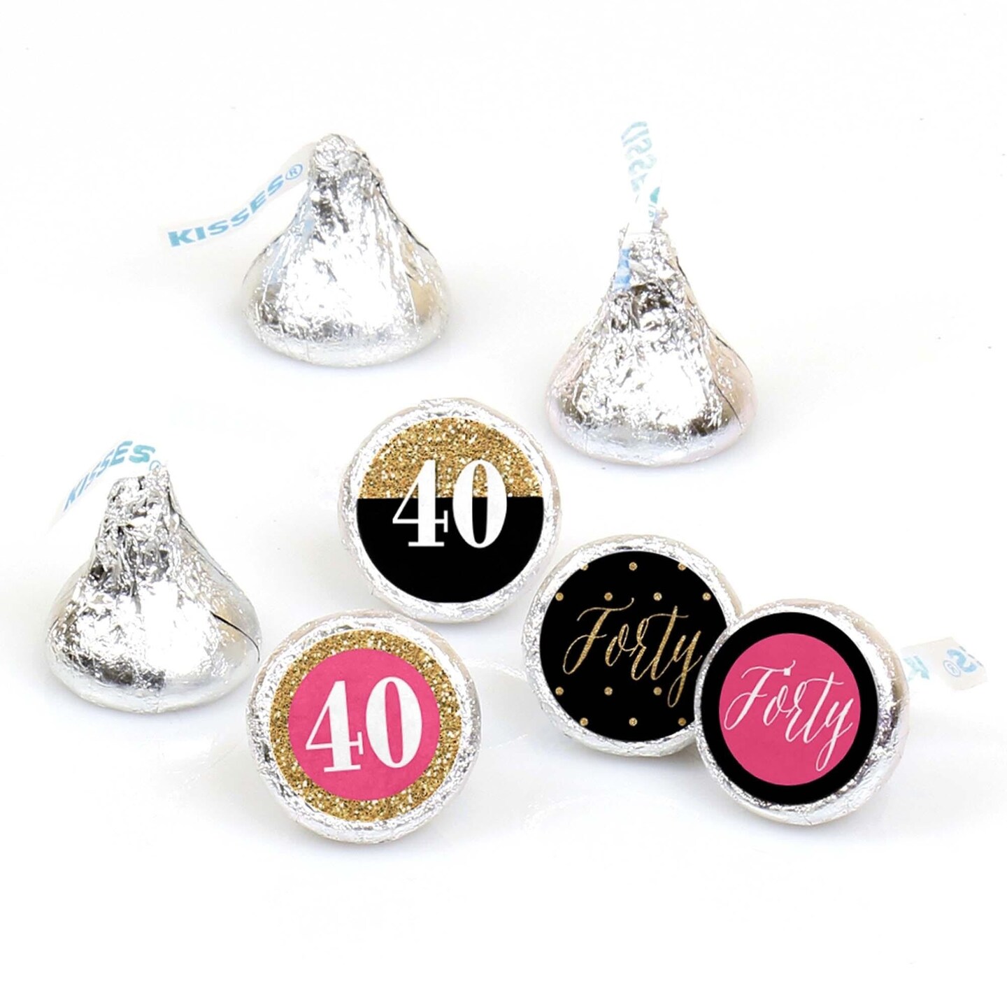 Big Dot of Happiness Chic 40th Birthday - Pink, Black and Gold - Round ...