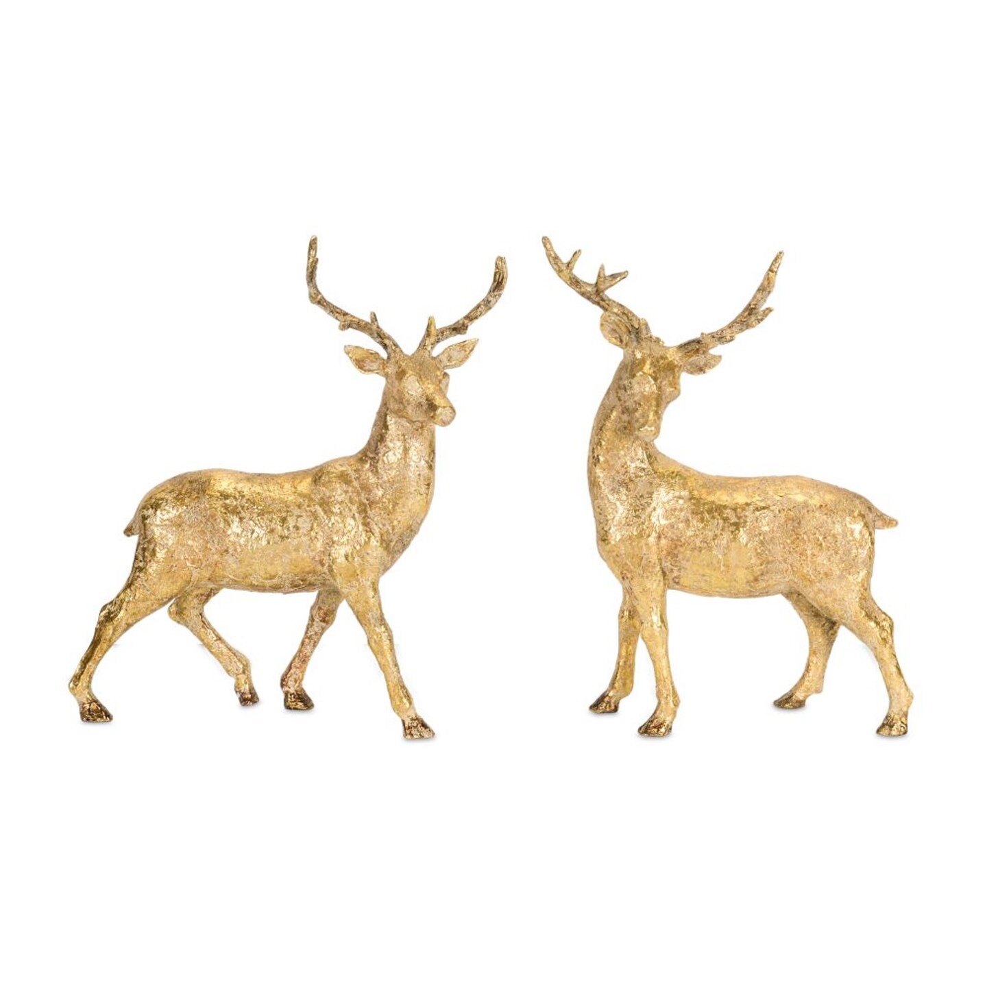 Melrose Distressed Standing Deer Tabletop Figures - 15" - Gold - Set of ...