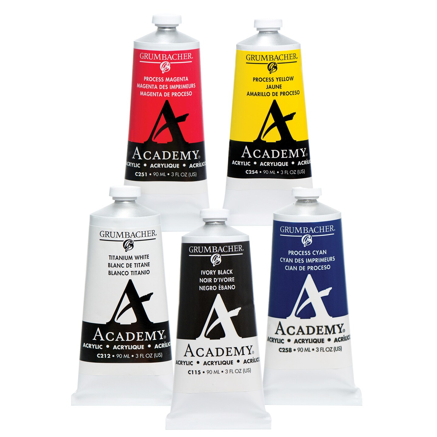 Grumbacher Academy Professional Acrylic Paint Set of 5 90ml CMYK Colors ...