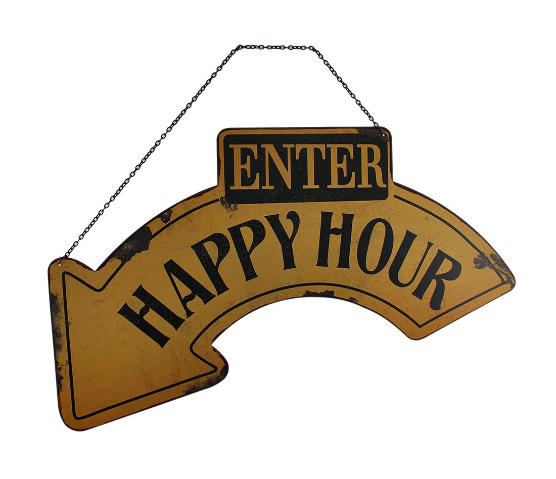 Yellow & Black Metal Enter Happy Hour Hanging Arrow Sign | Michaels