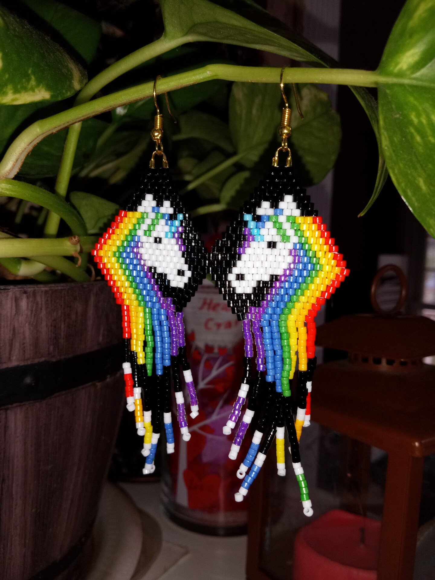 Rainbow unicorn beaded fringe earrings. MakerPlace by Michaels