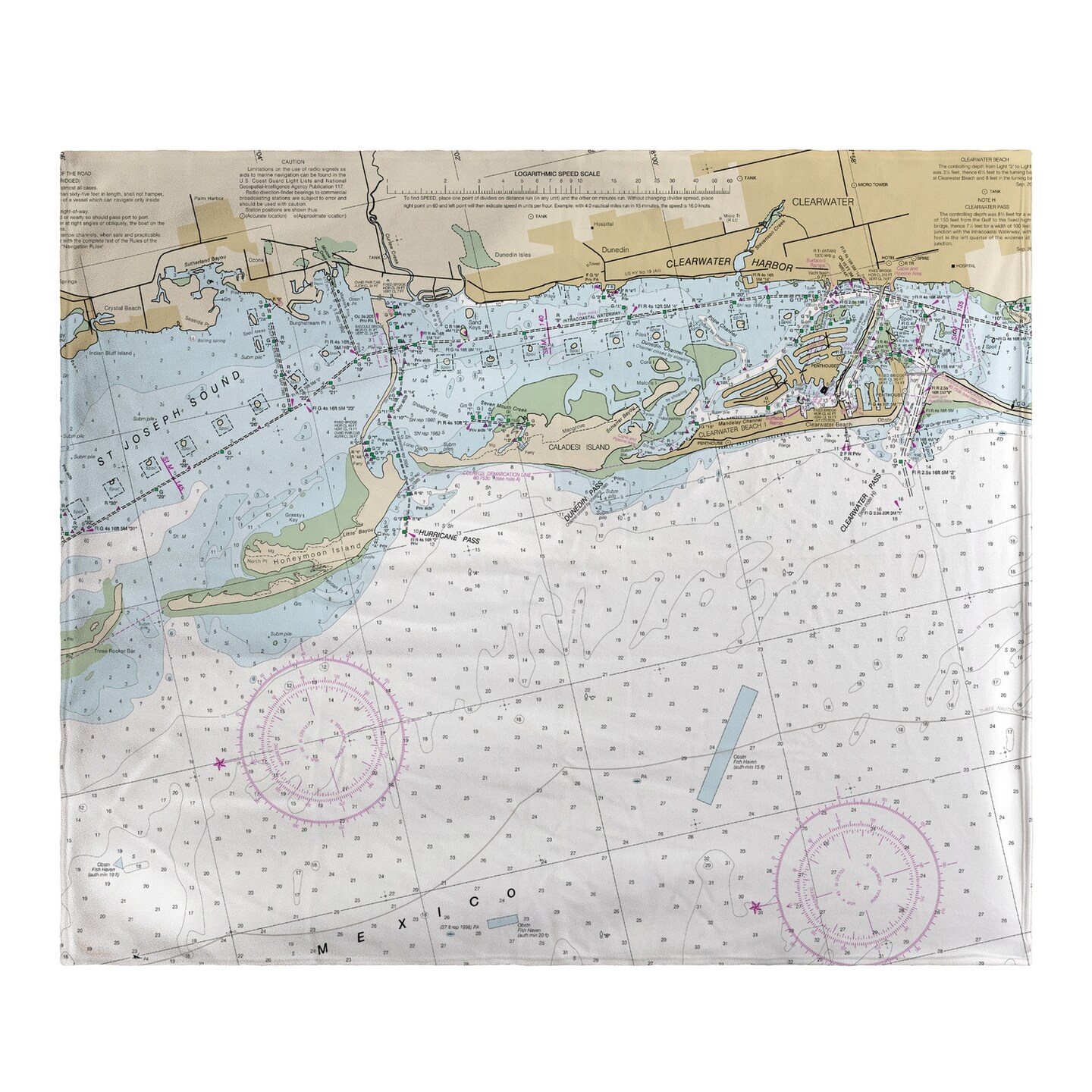 Betsy Drake Clearwater Harbor, FL Nautical Map Fleece Throw, Color ...