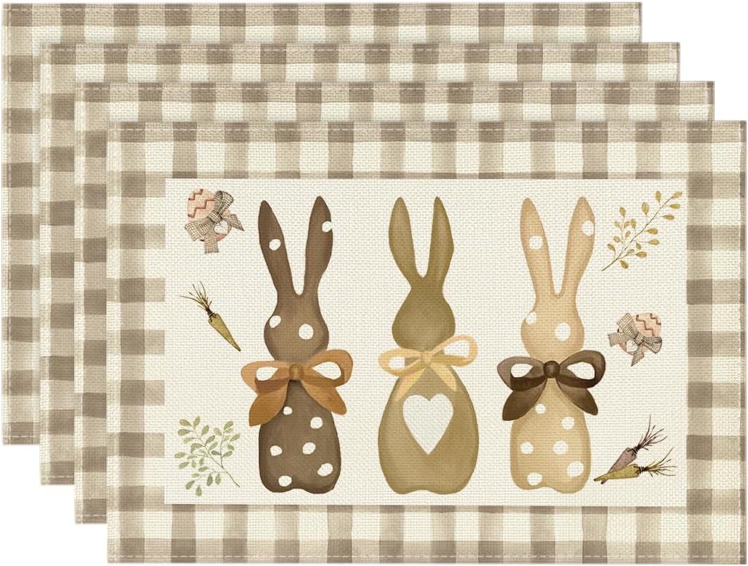 Set of 4 Plaid Bunny Happy Easter Placemats | Michaels