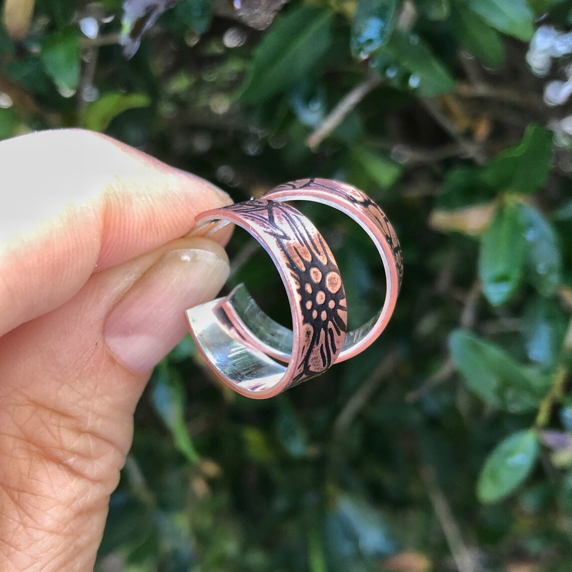 Botanical Patterned Copper Hoops with Sterling Silver Lining ...