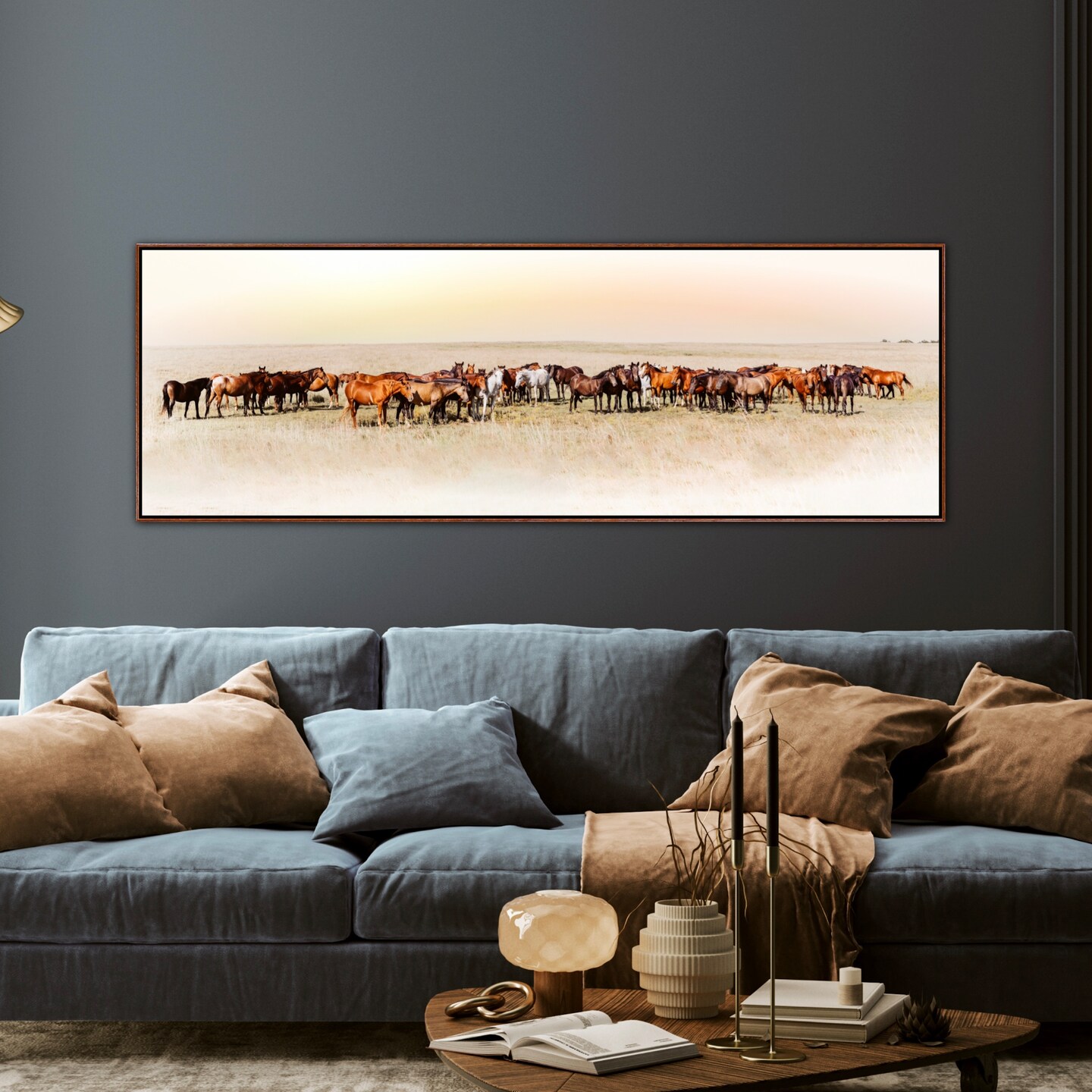 Horse Panorama - Large Wall Art - Panoramic Wild Horse Canvas - Western ...