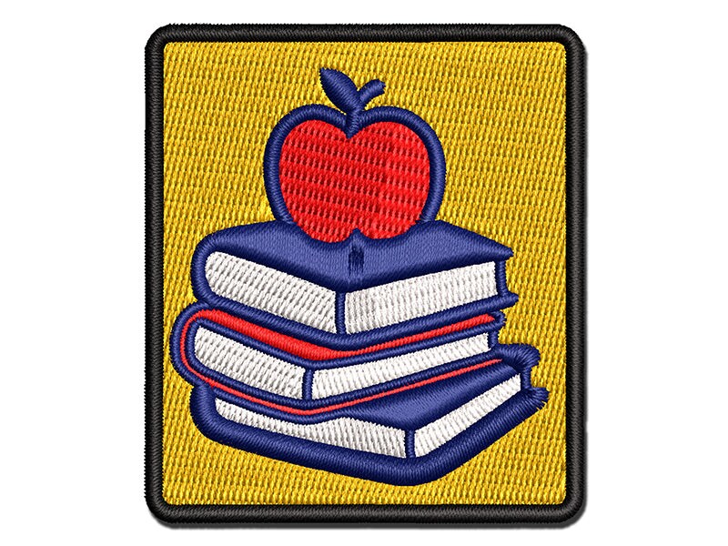 Apple on Stack of Books Reading Library Teacher Multi-Color Embroidered ...