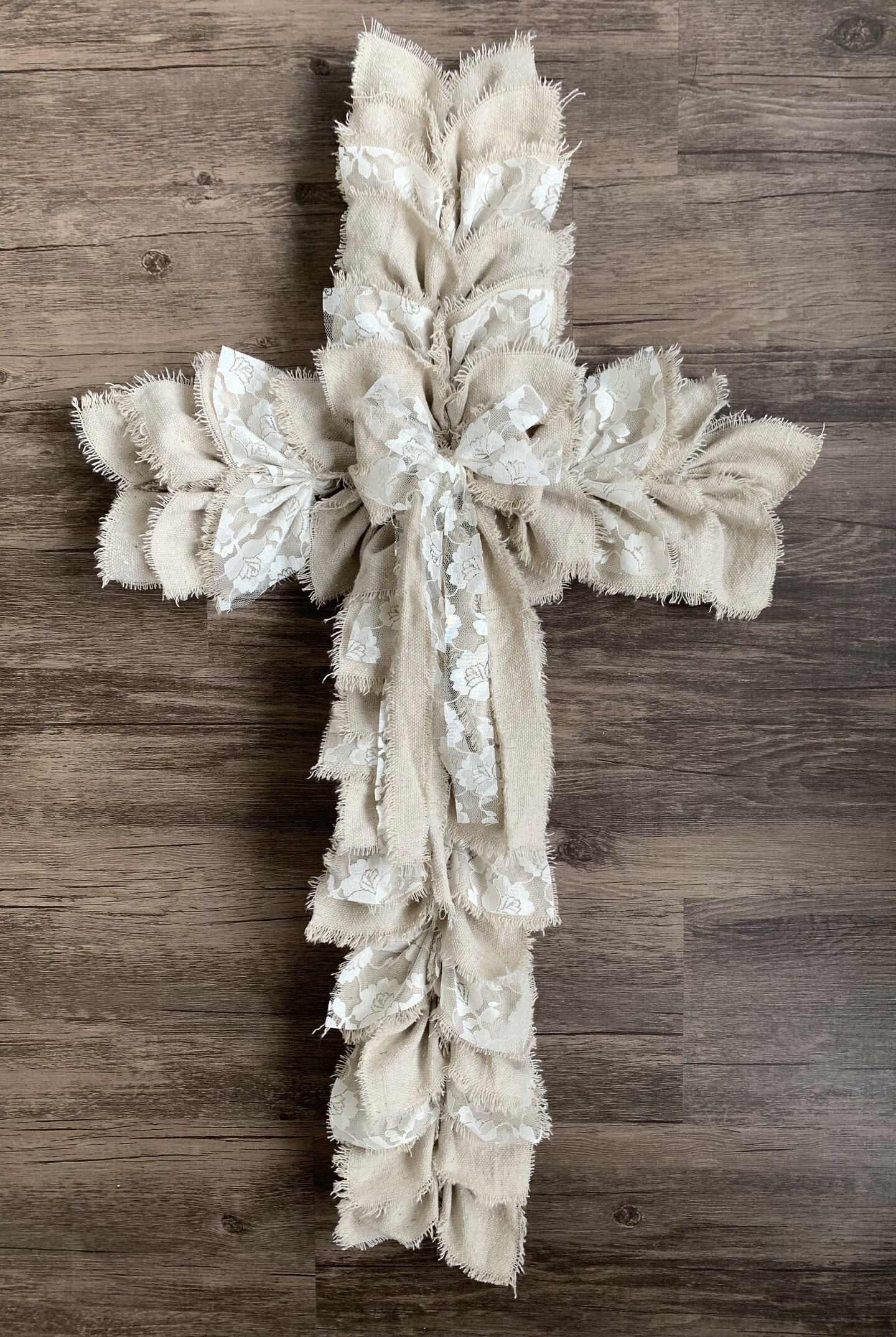 Canvas Cross Wreath, Rugged Cross, Rag Wreath, Shabby Chic, Lace ...