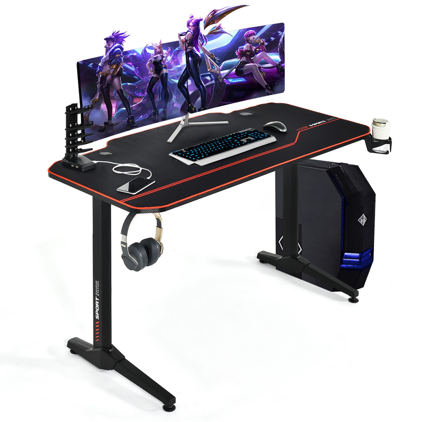 Costway 55'' Gaming Desk T-Shaped Computer Desk w/Full Desk Mouse Pad ...