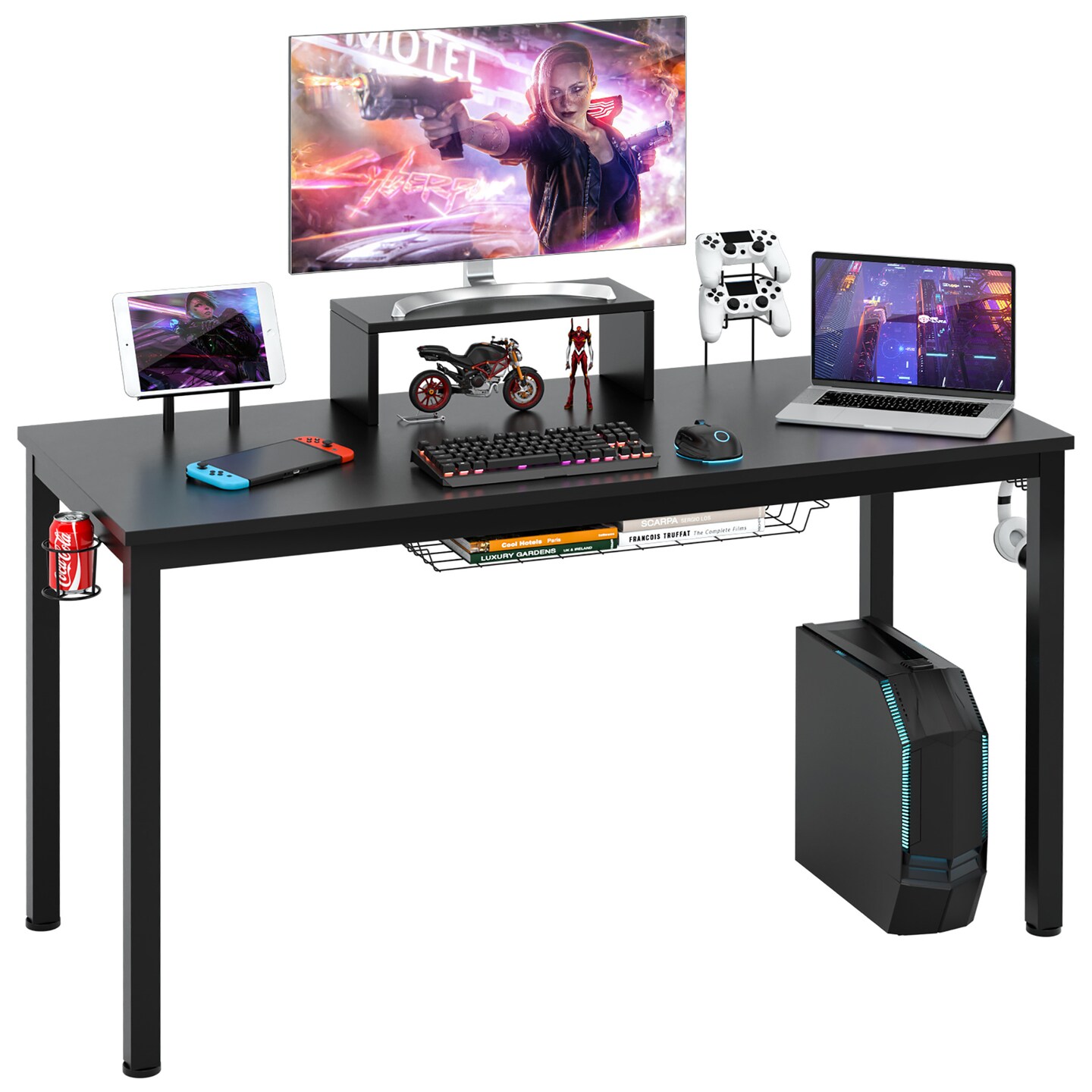 Costway 55 inch Gaming Desk Racing Style Computer Desk with Cup Holder ...