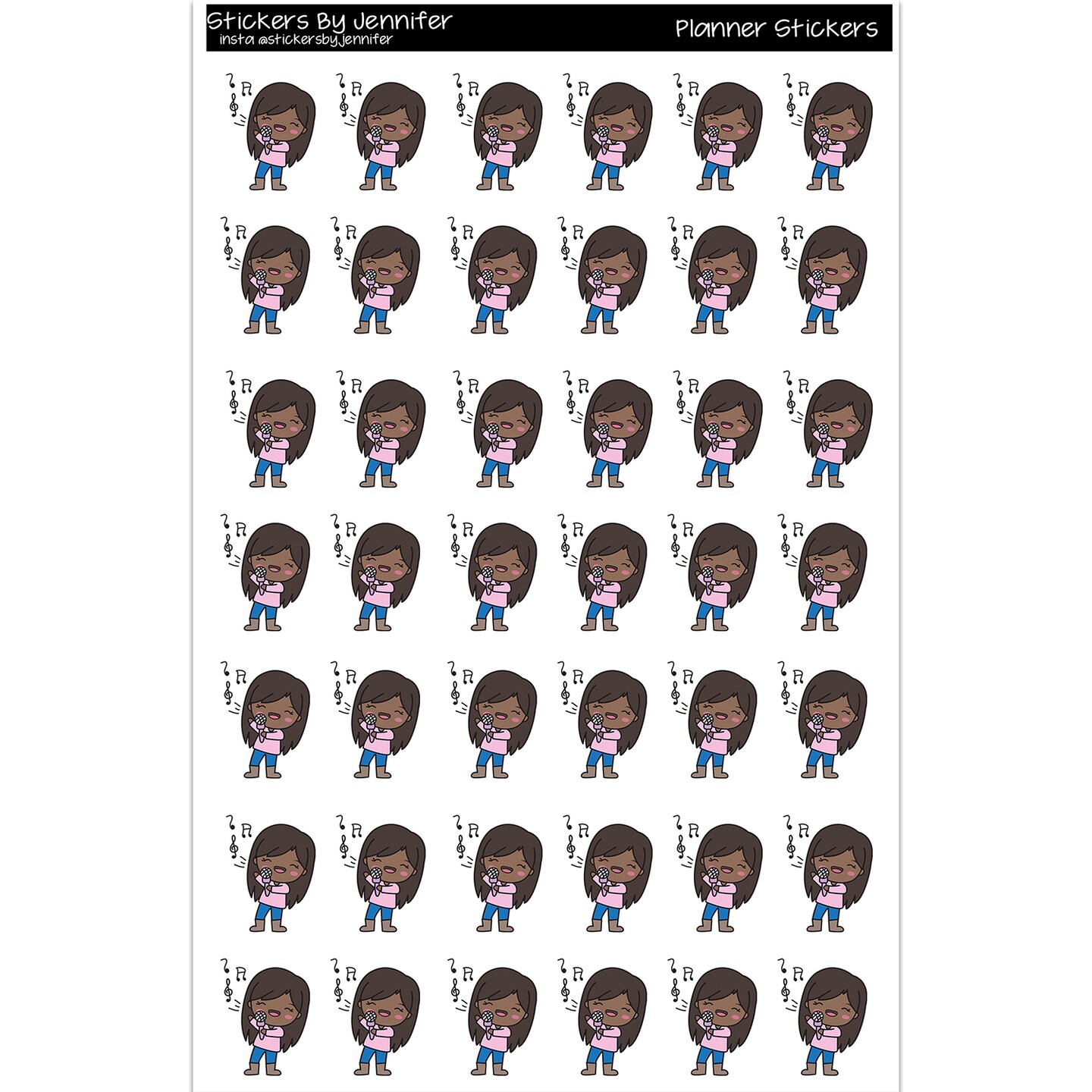 African American Chibi Girl Singing Planner Stickers | Michaels