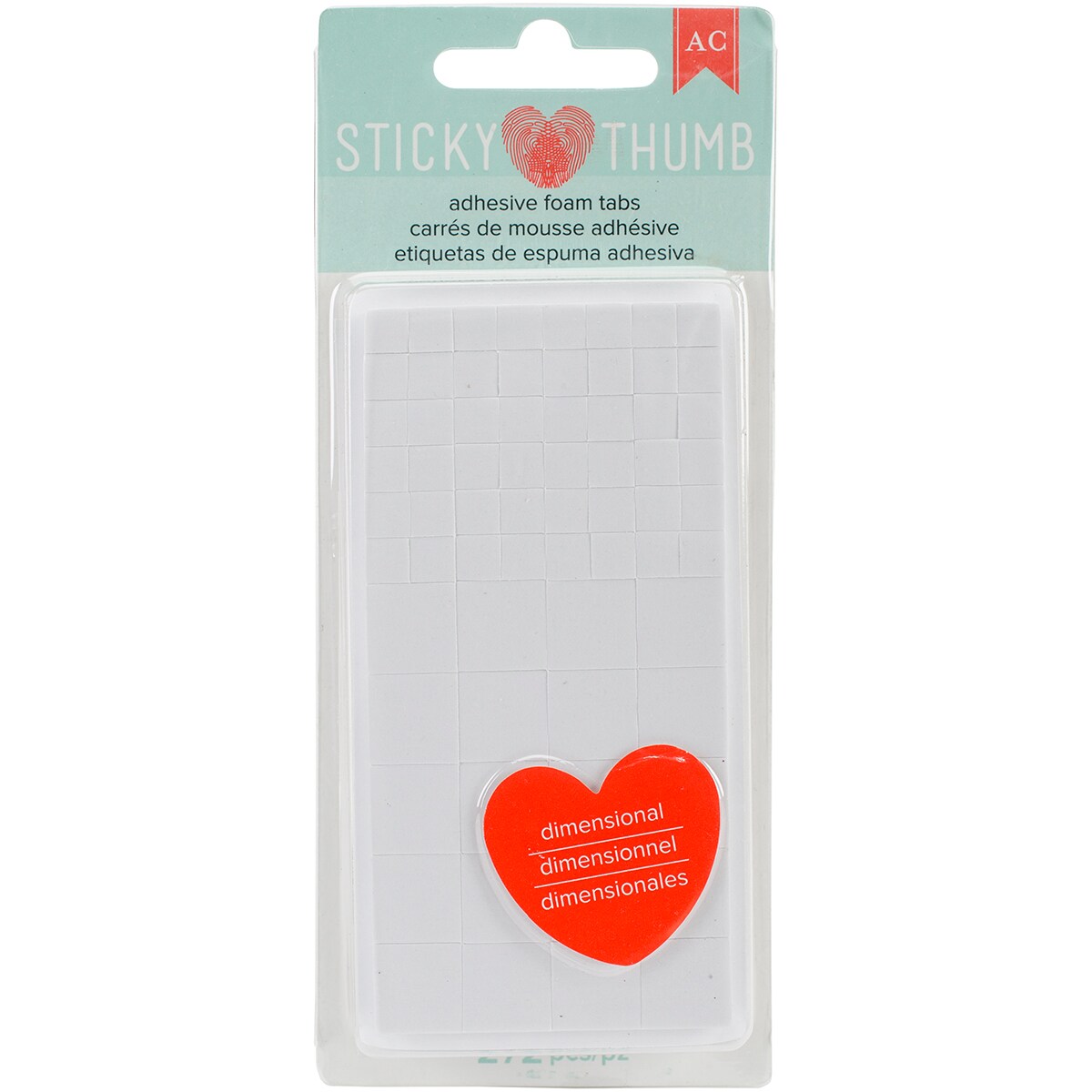 Sticky Thumb Dimensional Adhesive Foam 272/Pkg-White Tabs, Assorted ...