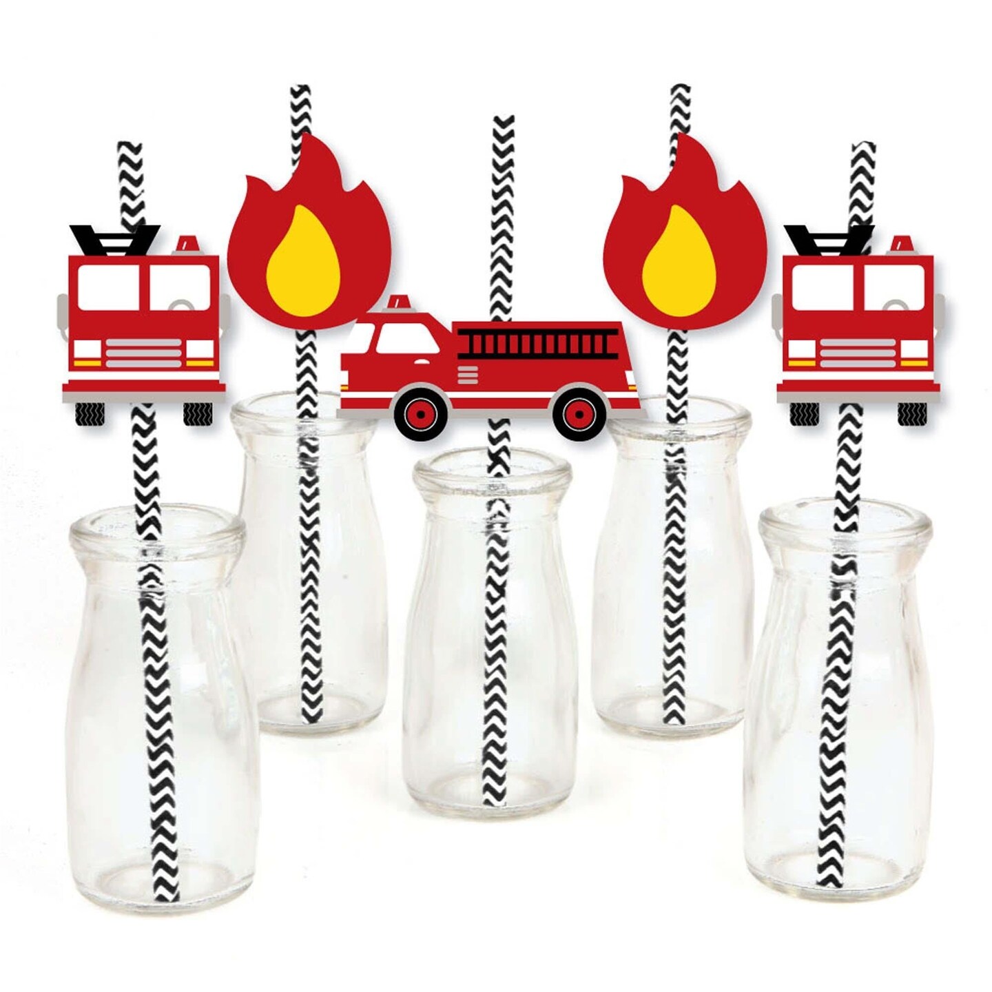 Big Dot of Happiness Fired Up Fire Truck - Paper Straw Decor ...