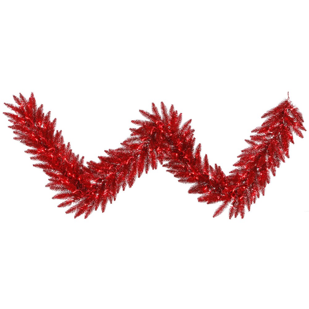9' x 14" Tinsel Red Artificial Garland 250 PVC Tips 100 Red Dura-Lit ...