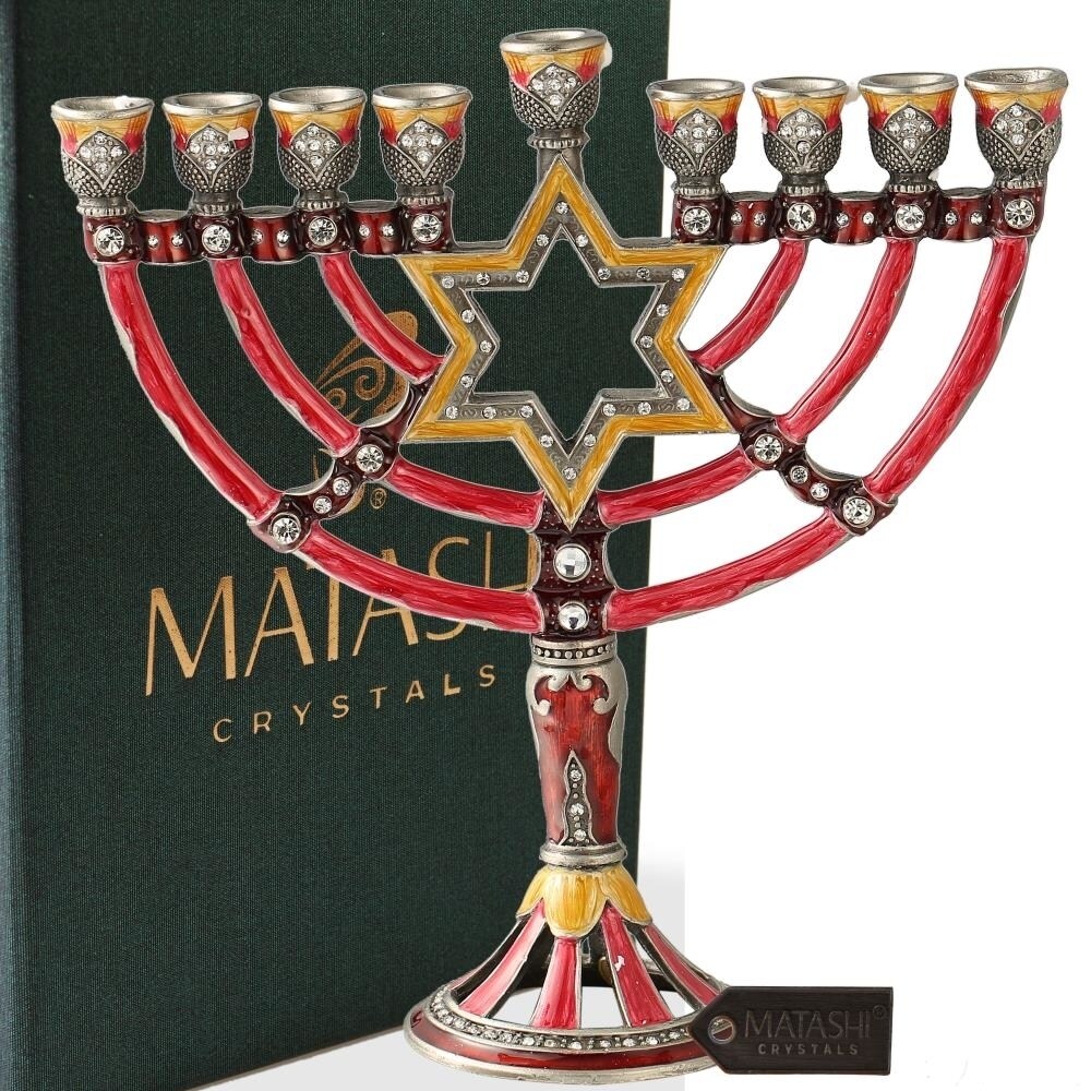 Red Hand Painted Enamel Menorah Candelabra With A Star Of David Design ...