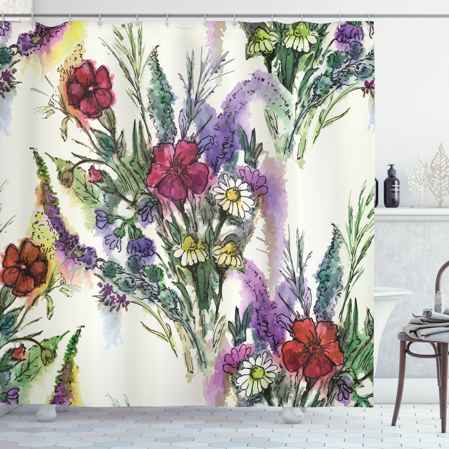 Ambesonne Vintage Shower Curtain, Pattern of Watercolor Effect Colorful ...